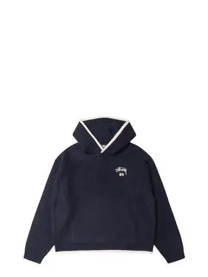 StüSsy X Wales Bonner Neoprene Hoodie - Navy Blue | Editorialist
